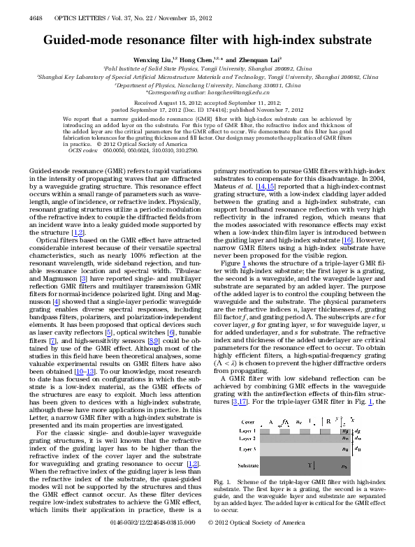 (PDF) Guided-mode resonance filter with high-index substrate