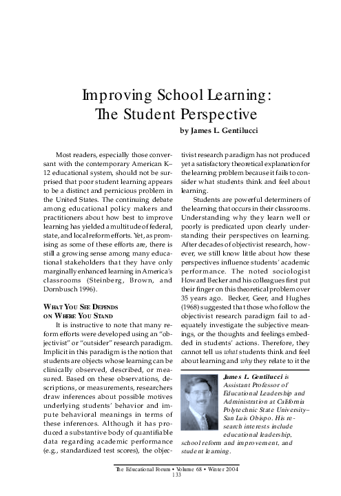 (PDF) Improving School Learning: The Student Perspective