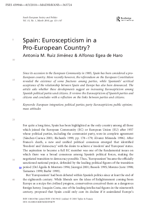(PDF) Spain: Euroscepticism in a Pro-European Country