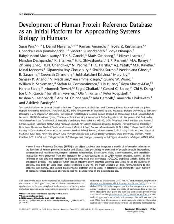Pdf Development Of Human Protein Reference Database As An Initial