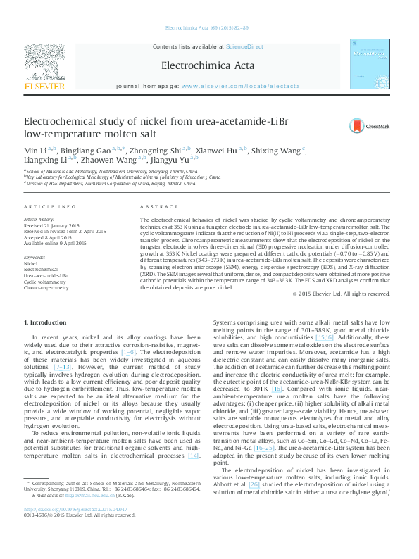 (PDF) Electrochemical study of nickel from urea-acetamide-LiBr low ...