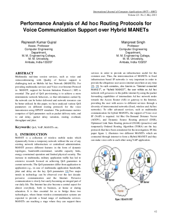 Pdf Performance Analysis Of Ad Hoc Routing Protocols For Voice