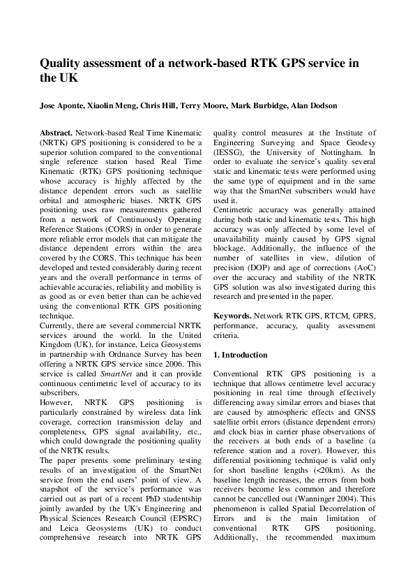 (PDF) Quality assessment of a network-based RTK GPS service in the UK