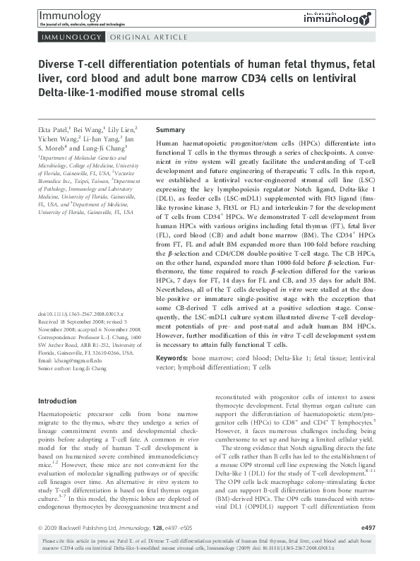 (PDF) Diverse T-cell differentiation potentials of human fetal thymus ...