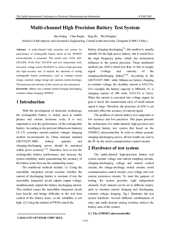(PDF) Multichannel High Precision Battery Test System