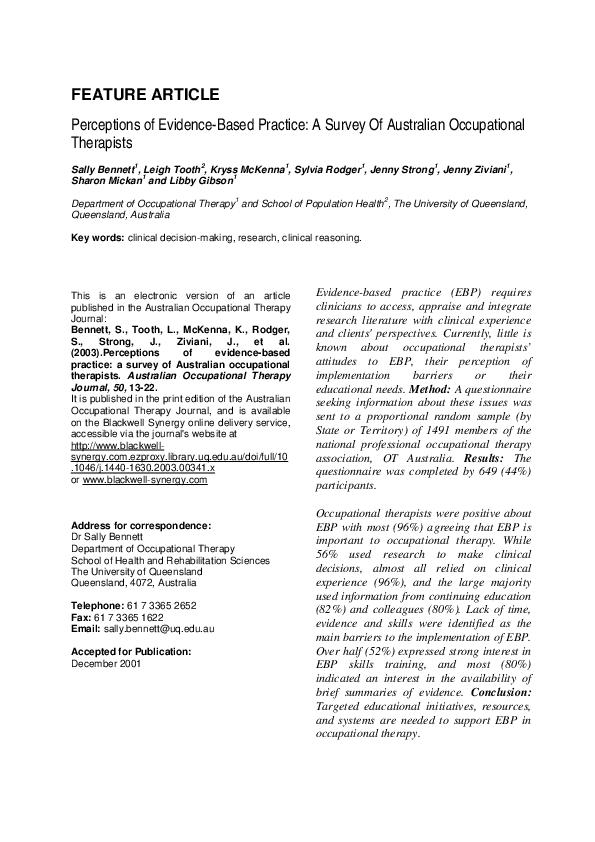 (PDF) Perceptions of evidence-based practice: A survey of Australian ...