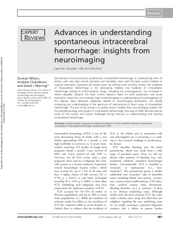 (PDF) Advances in understanding spontaneous intracerebral hemorrhage: insights from neuroimaging