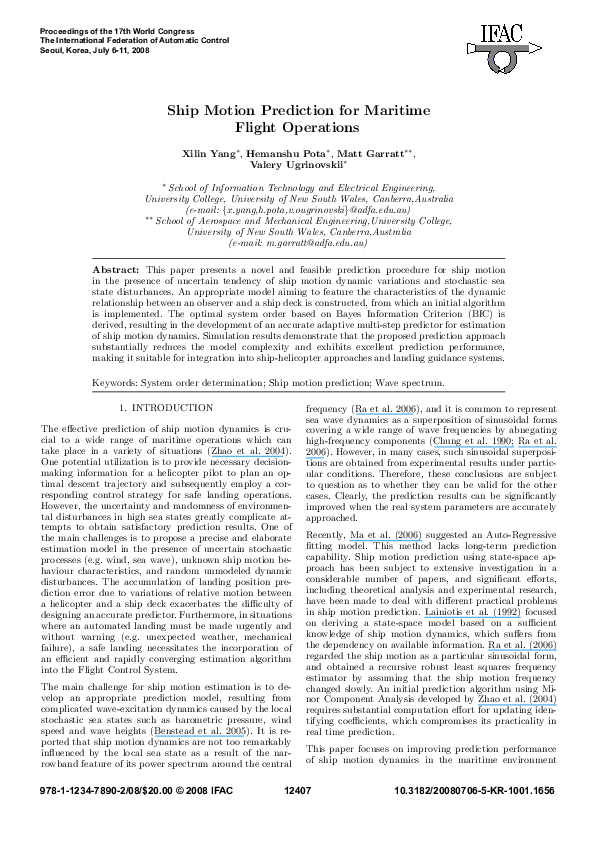 Pdf Ship Motion Prediction For Maritime Flight Operations