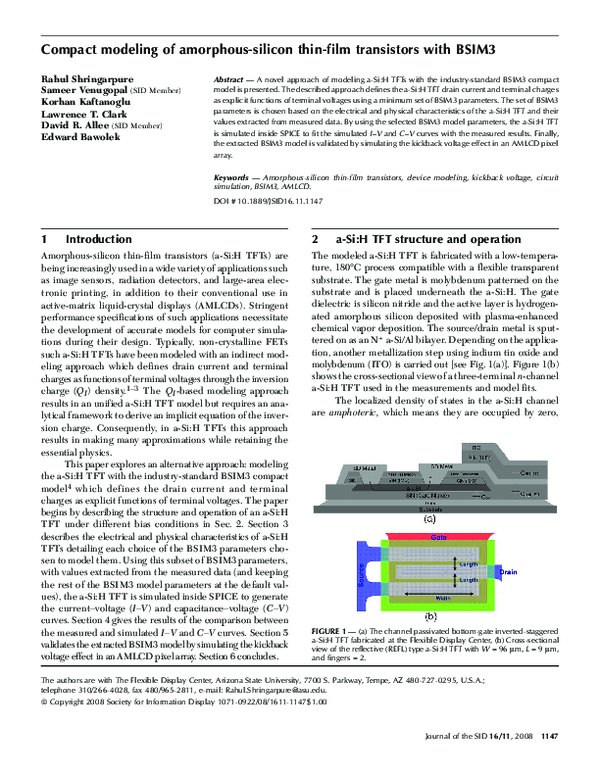 (PDF) Compact modeling of amorphous-silicon thin-film transistors with ...