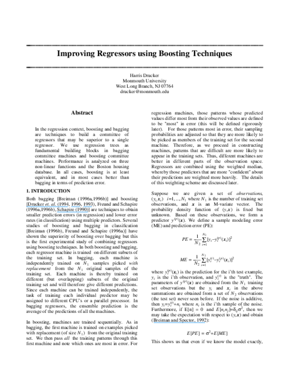 (PDF) Improving Regressors using Boosting Techniques