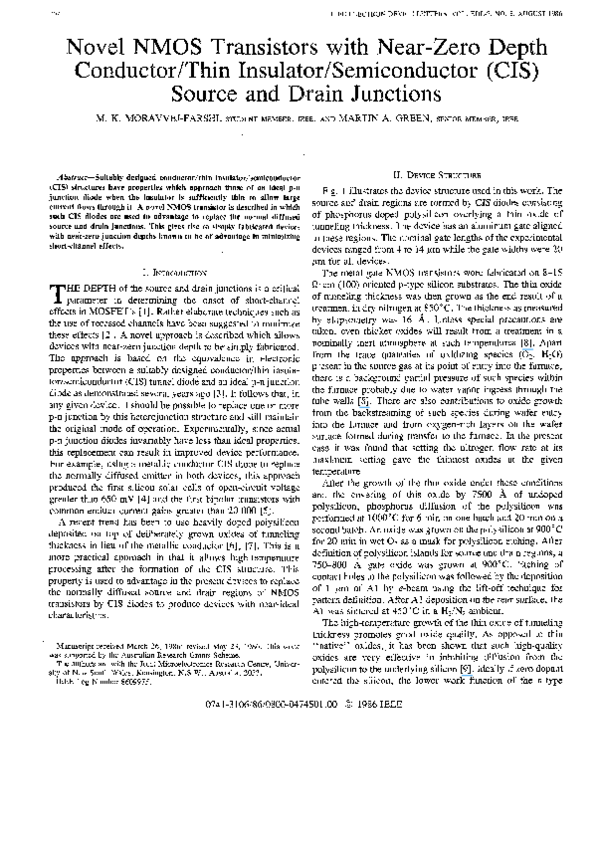 (PDF) Novel NMOS transistors with near-zero depth conductor/thin ...