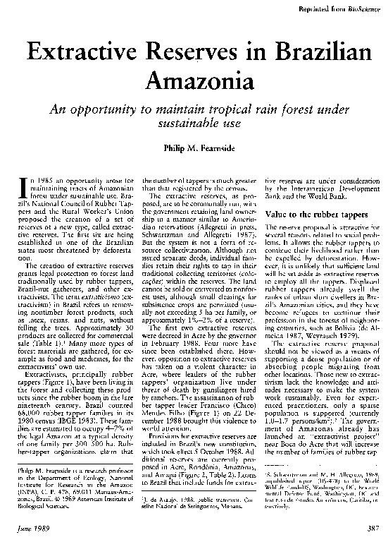 (PDF) Extractive reserves in Brazilian Amazonia.