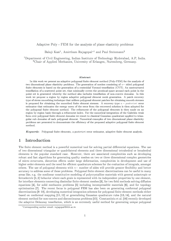 (PDF) Adaptive Polygonal FEM for analysis of Plane Problems | Amirtham ...