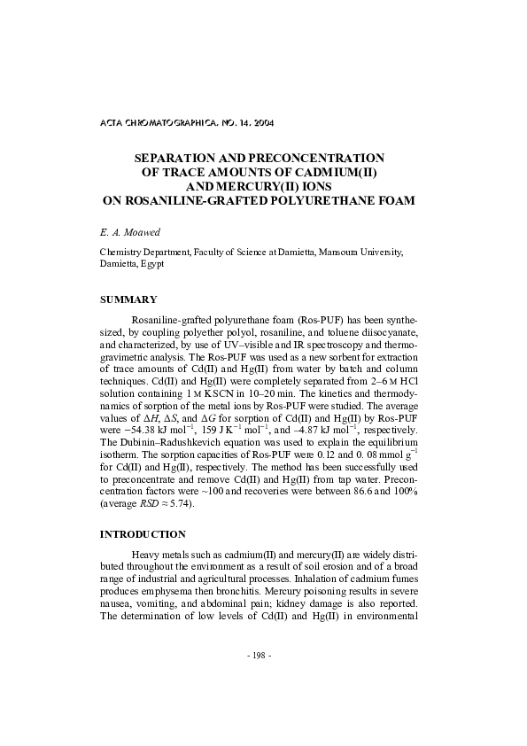 Pdf Separation And Preconcentration Of Trace Amounts Of Cerium Iii On Octadecyl Silica