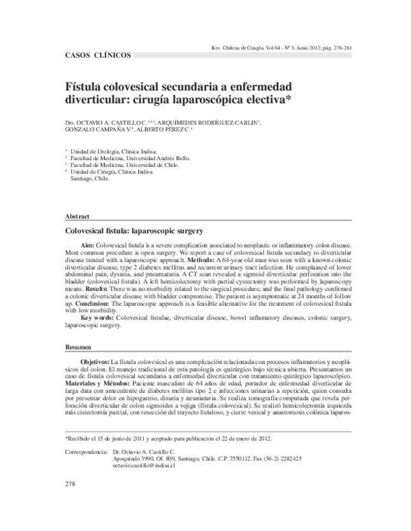 (PDF) Fístula colovesical secundaria a enfermedad diverticular: cirugía ...