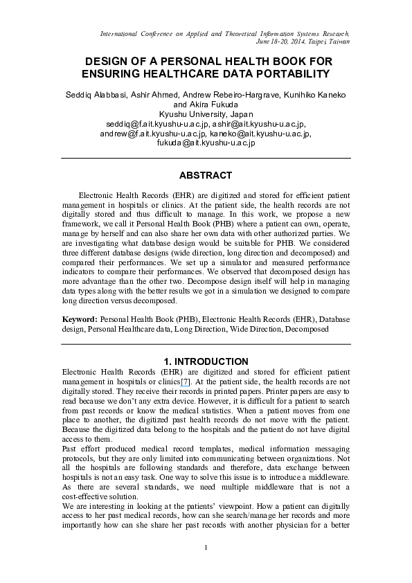 (PDF) Design Of A Personal Health Book For Ensuring Healthcare Data ...