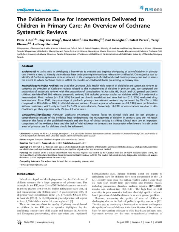 (PDF) The Evidence Base for Interventions Delivered to Children in ...