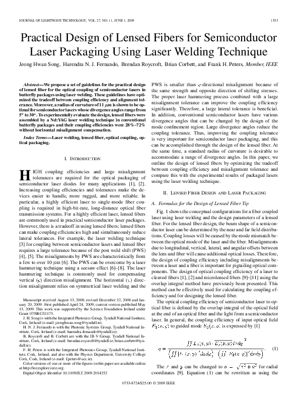 (PDF) Practical Design of Lensed Fibers for Semiconductor Laser ...