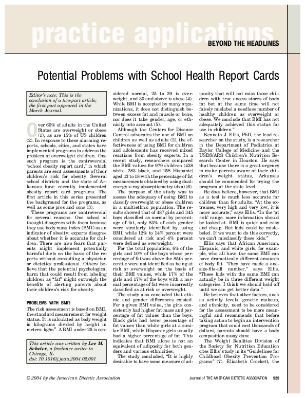 (PDF) Potential problems with school health report cards1