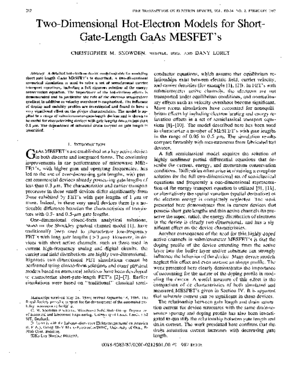 (PDF) Two-dimensional hot-electron models for short-gate-length GaAs ...