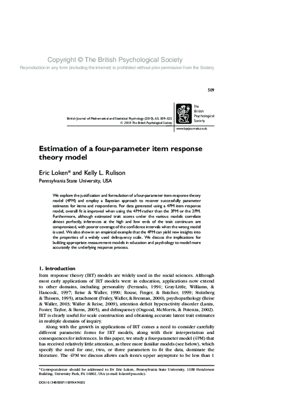 (PDF) Estimation of a four-parameter item response theory model