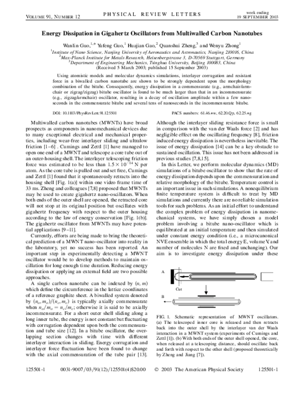(PDF) Energy Dissipation in Gigahertz Oscillators from Multiwalled Carbon Nanotubes