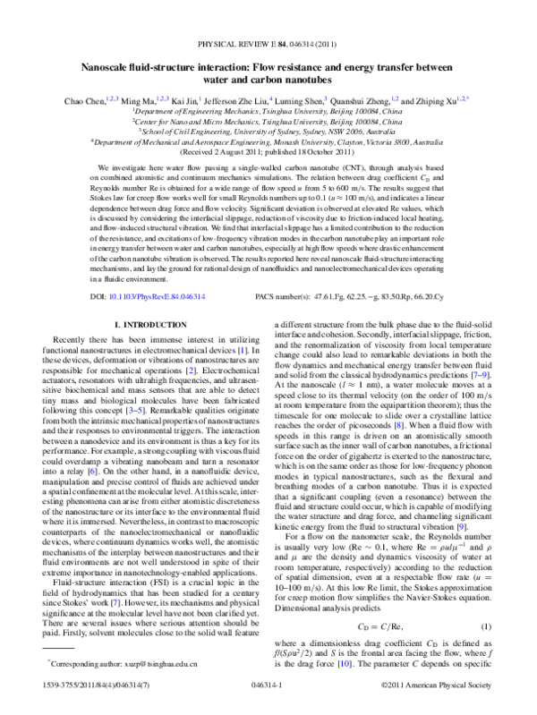 (PDF) Nanoscale fluid-structure interaction: Flow resistance and energy transfer between water ...