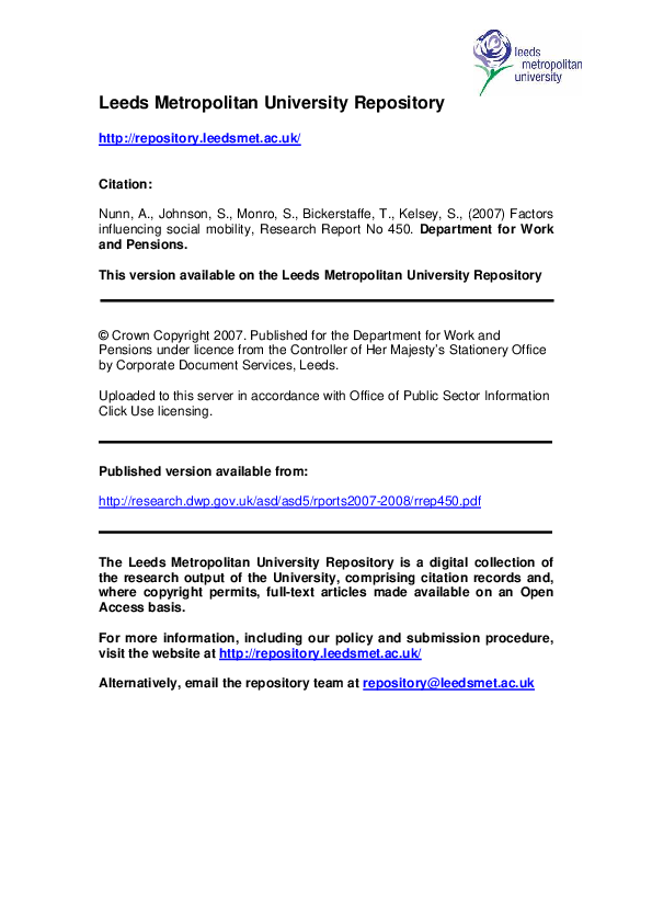 (PDF) Factors influencing social mobility | Tim Bickerstaffe - Academia.edu (PDF) Factors influencing social mobility | Tim Bickerstaffe - Academia.edu