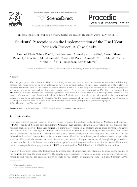 (PDF) Student's Perceptions on the Implementation of the Final Year ...