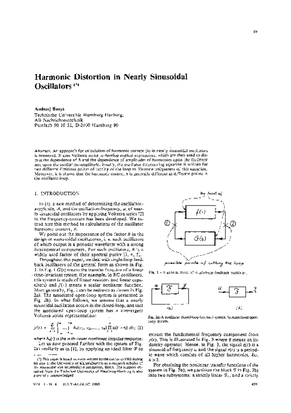 (PDF) Harmonic distortion in nearly sinusoidal oscillators
