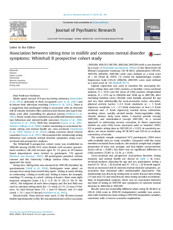 (PDF) Association between sitting time in midlife and common mental ...
