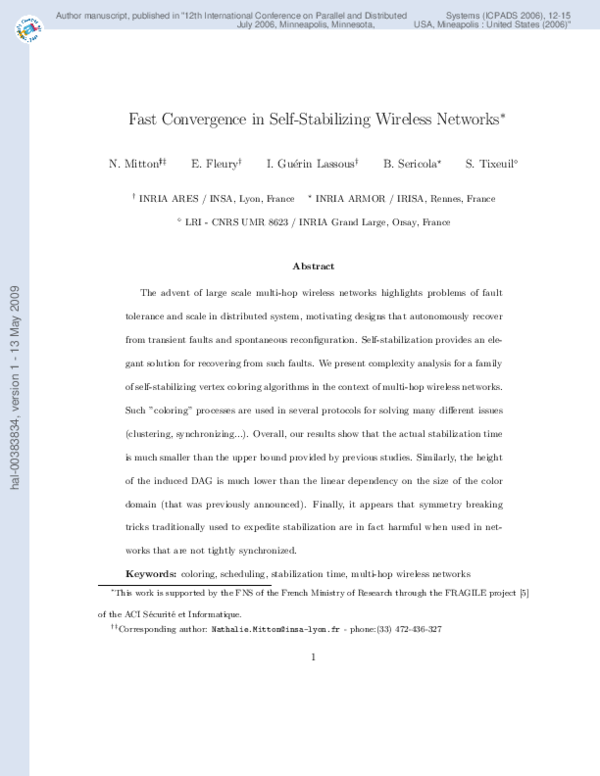(PDF) Fast Convergence in Self-Stabilizing Wireless Networks