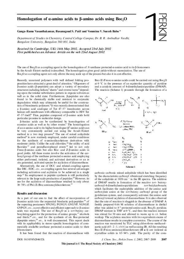 (PDF) Homologation of ??-amino acids to ??-amino acids using Boc2O