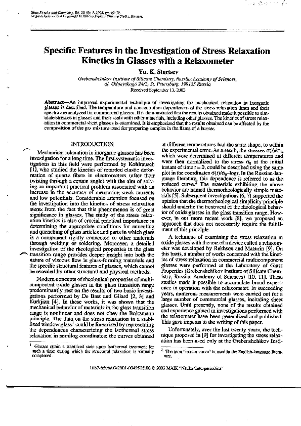 (PDF) Specific Features in the Investigation of Stress Relaxation ...