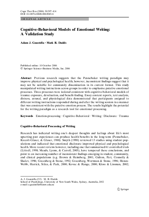 (PDF) Cognitive-Behavioral Models of Emotional Writing: A Validation Study