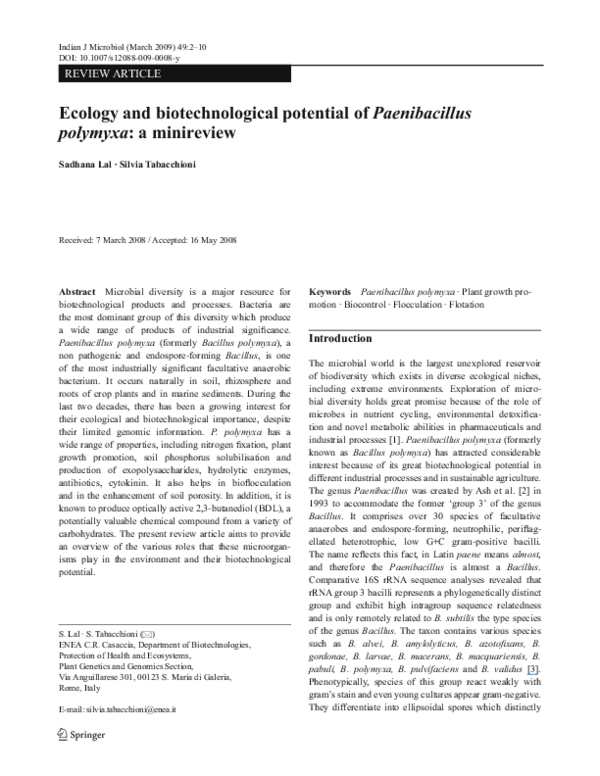 (PDF) Ecology and biotechnological potential of Paenibacillus polymyxa ...