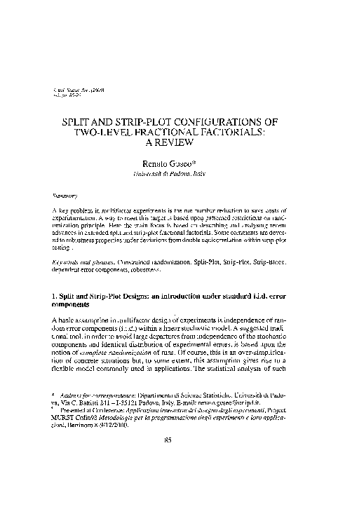 Pdf Split And Strip Plot Configurations Of Two Level Fractional Factorials A Review