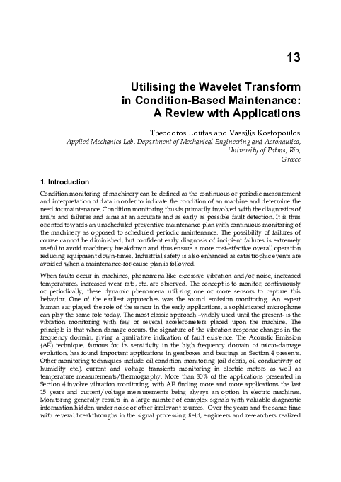 (PDF) Utilising the Wavelet Transform in Condition-Based Maintenance: A Review with Applications