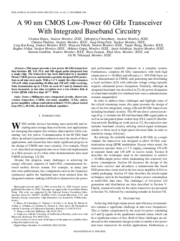 (PDF) A 90nm CMOS low-power 60GHz transceiver with integrated baseband ...