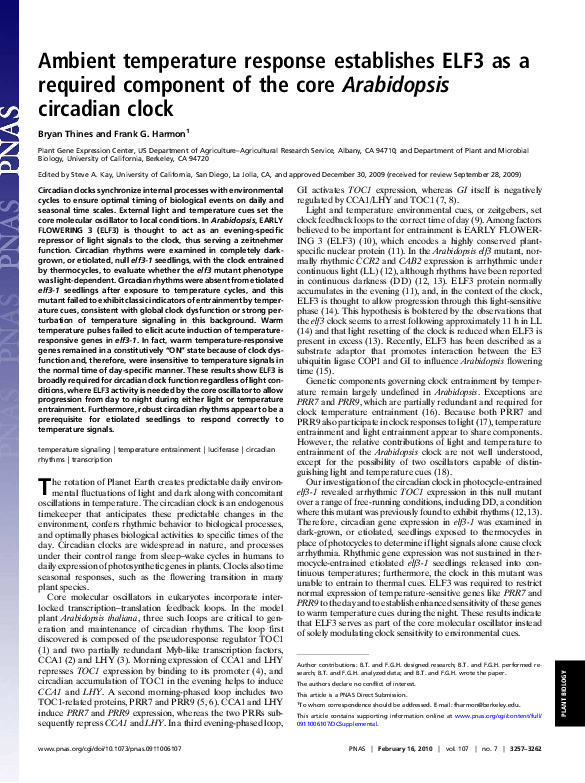 (PDF) Ambient temperature response establishes ELF3 as a required ...