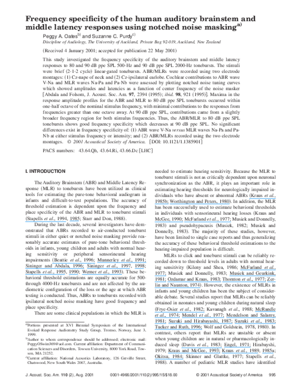 (PDF) Frequency specificity of the human auditory brainstem and middle latency responses using ...