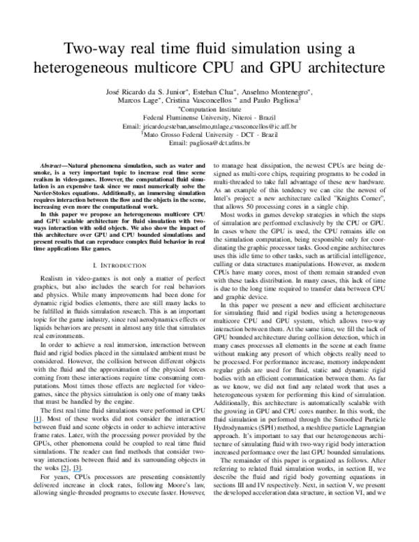 Pdf Two Way Real Time Fluid Simulation Using A Heterogeneous Multicore Cpu And Gpu Architecture