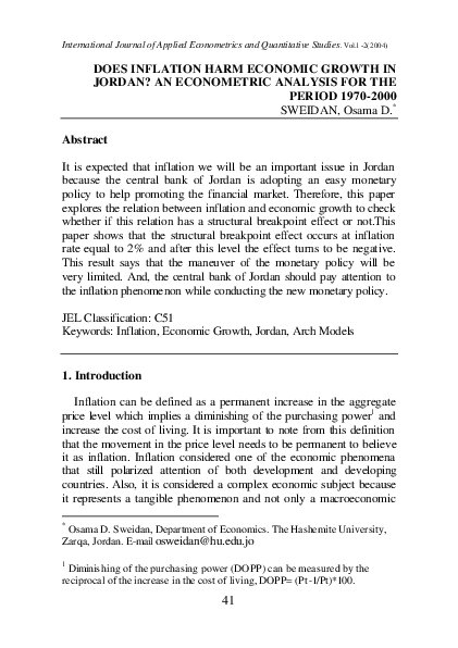 (PDF) Does Inflation Harm Economic Growth in Jordan?. An Econometric ...