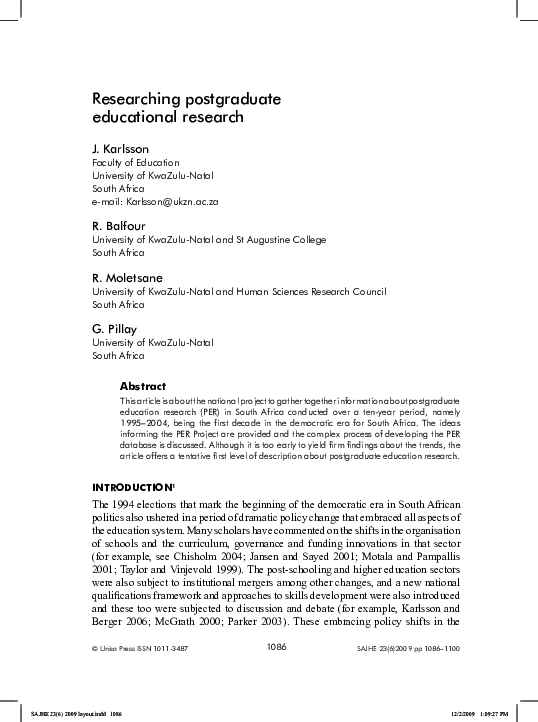 (PDF) Researching postgraduate educational research