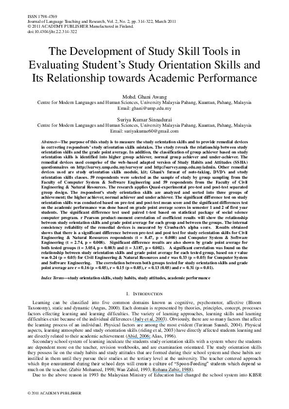 (PDF) The Development of Study Skill Tools in Evaluating Student’s ...