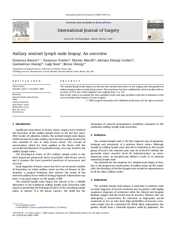 (PDF) Axillary sentinel lymph node biopsy: An overview