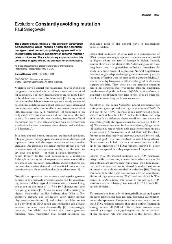 (PDF) Evolution: Constantly avoiding mutation