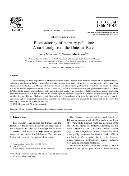 (PDF) Biomonitoring of mercury pollution: A case study from the ...