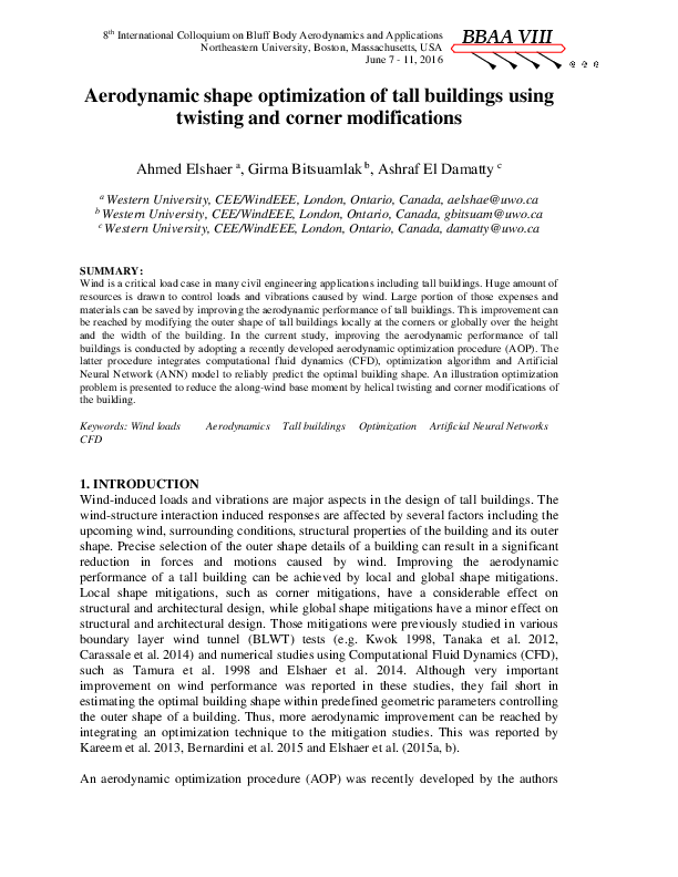 (PDF) Aerodynamic shape optimization of tall buildings using twisting and corner modifications