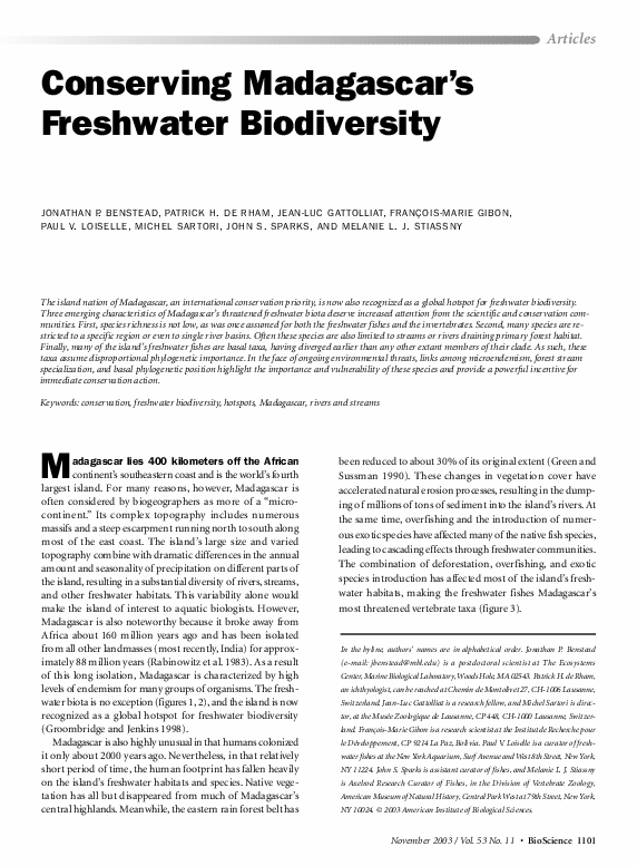 (PDF) Conserving Madagascar's Freshwater Biodiversity